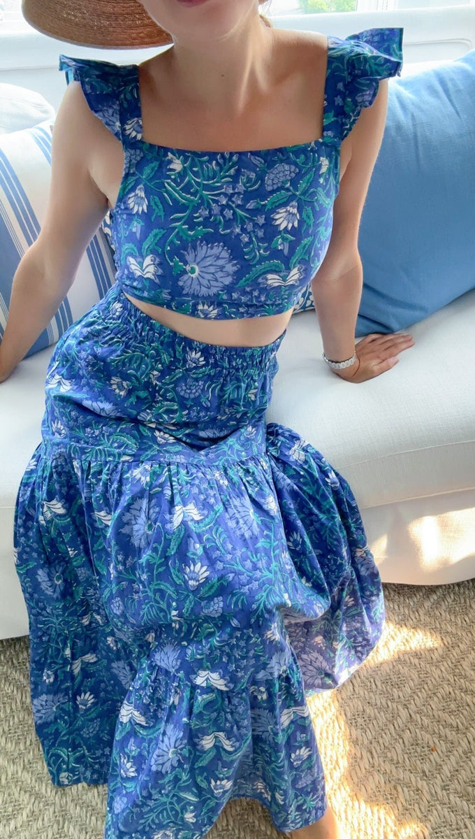 THE SOUTHPORT TOP - DEEP AZURE FLORAL – SARA KHATIB DESIGN
